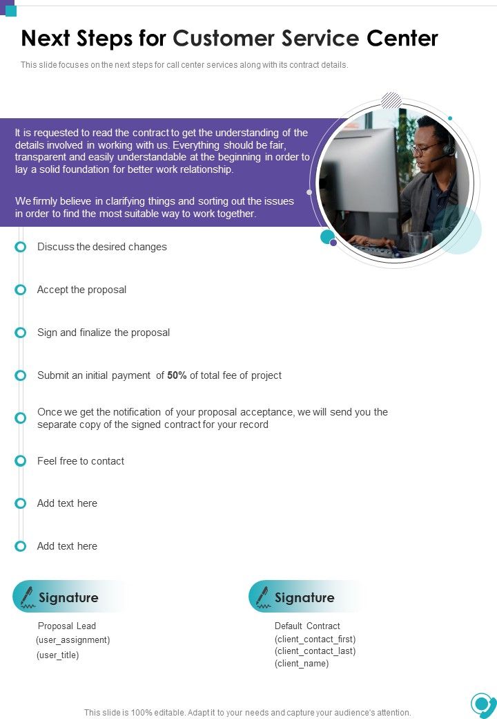Next Steps For Customer Service Center One Pager Sample Example Document