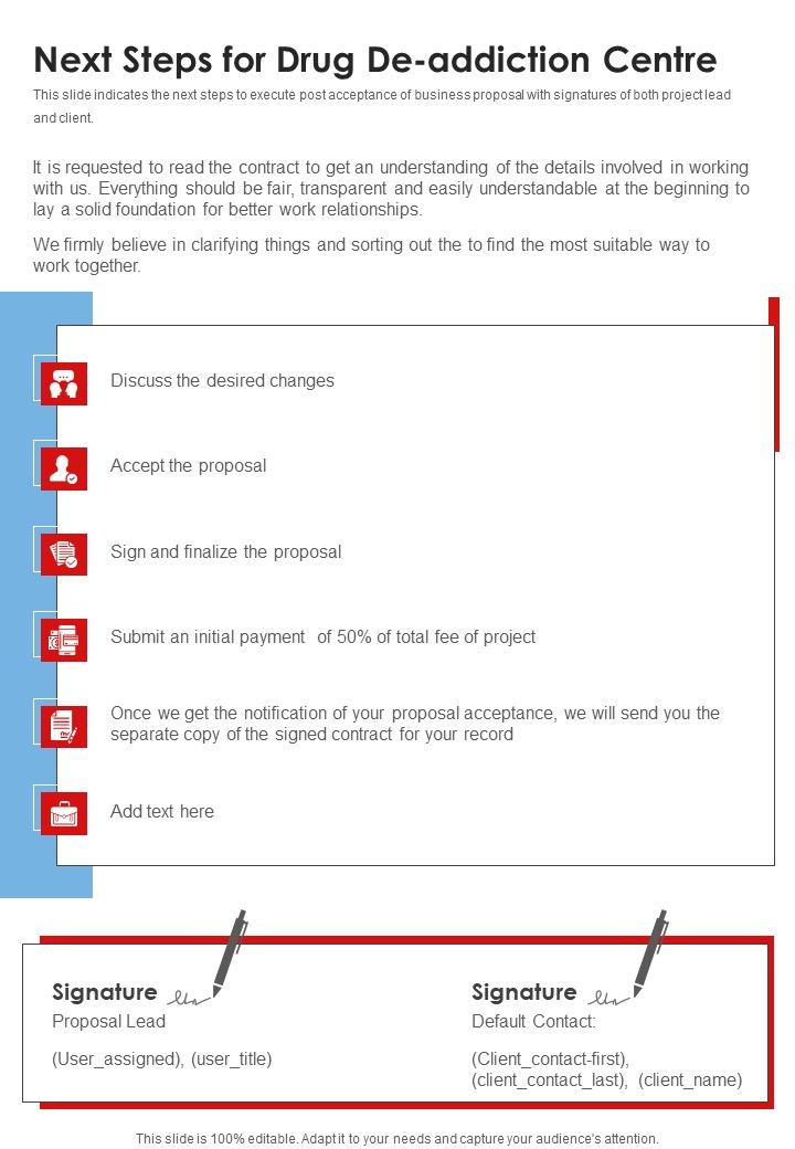 Next Steps For Drug De Addiction Centre One Pager Sample Example Document
