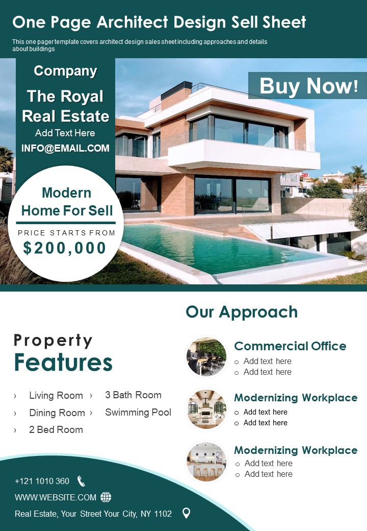 One Page Architect Design Sell Sheet PDF Document PPT Template