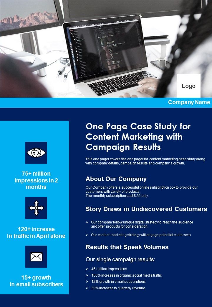 One Page Case Study For Content Marketing With Campaign Results PDF Documen