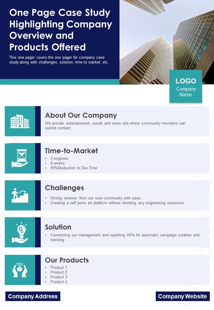 One Page Case Study Highlighting Company Overview And Products Offered PDF