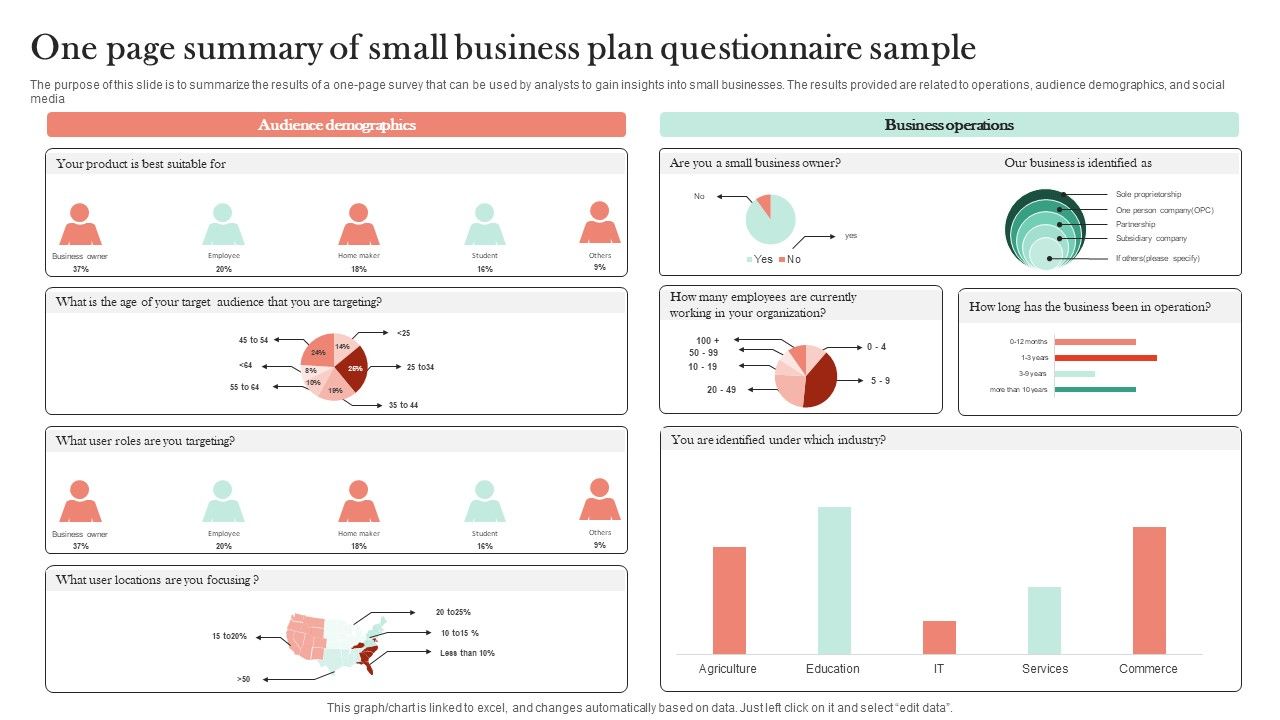 One Page Summary Of Small Business Plan Questionnaire Sample Survey SS One Page Summary Of Small Business Plan Questionnaire Sample Survey SS