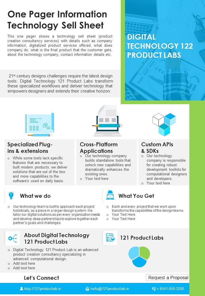 One Pager Information Technology Sell Sheet PDF Document PPT Template