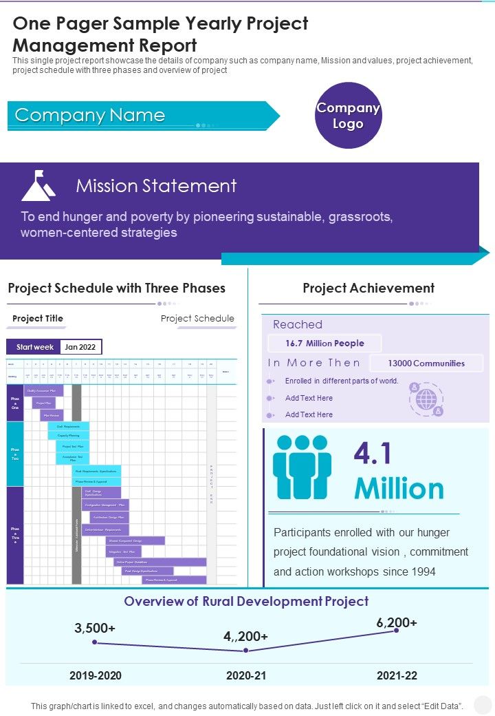 One Pager Sample Yearly Project Management Report One Pager Documents