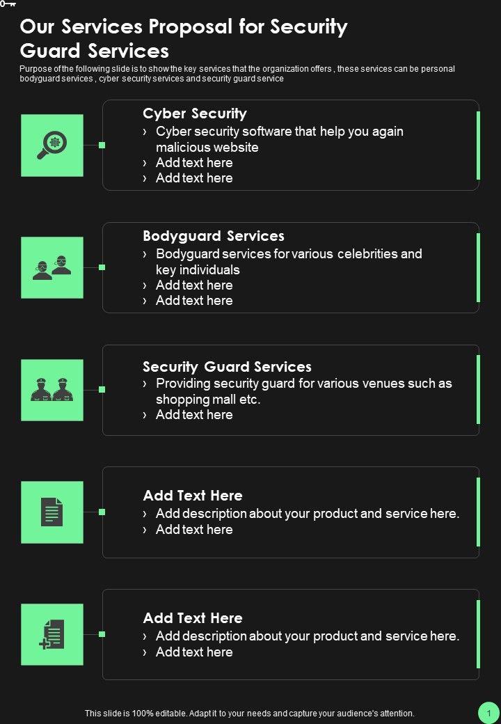 Our Services Proposal For Security Guard Services One Pager Sample Example Document