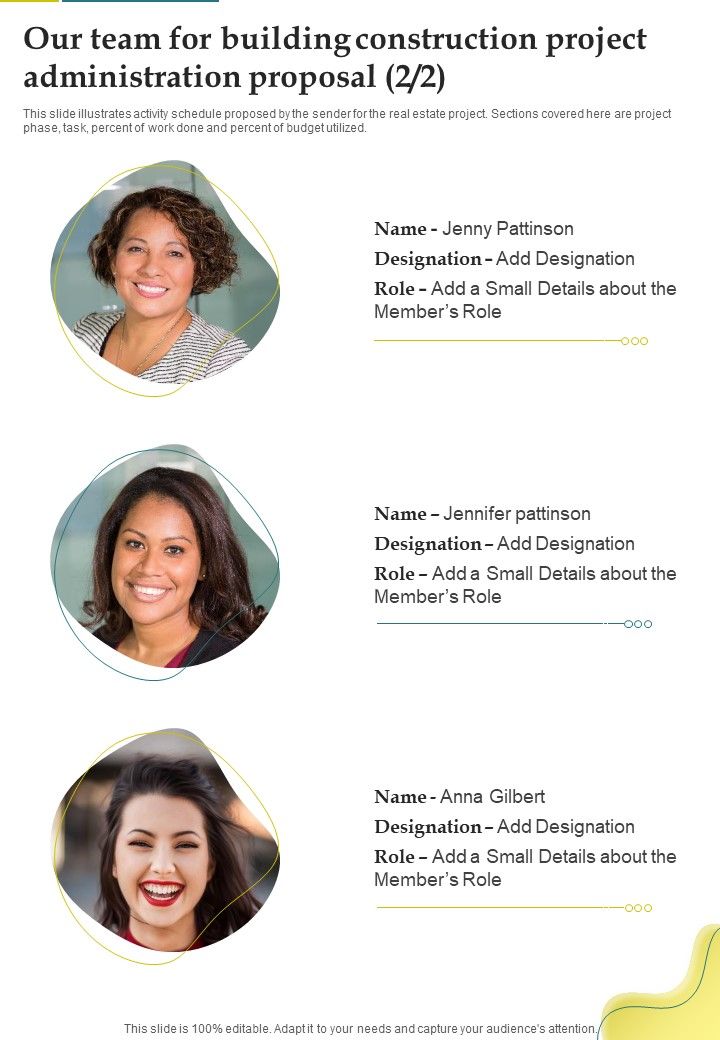 Our Team For Building Construction Project Administration Proposal One Page