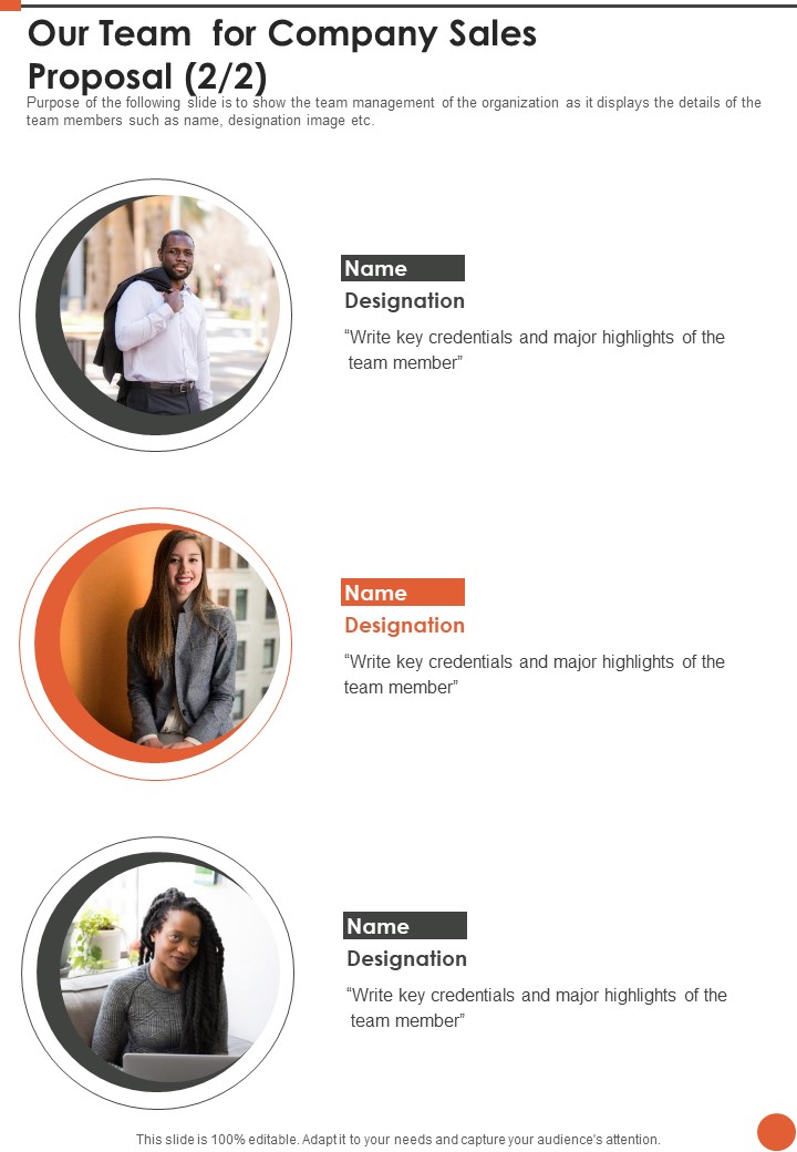 Our Team For Company Sales Proposal One Pager Sample Example Document