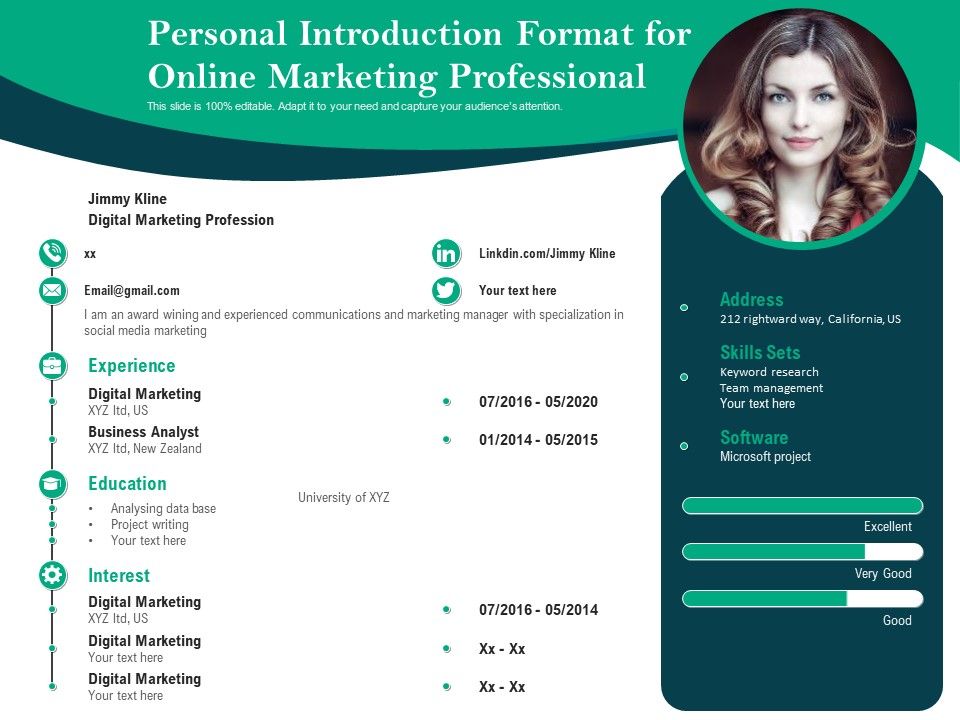 Personal Introduction Format For Online Marketing Professional Ppt PowerPoi