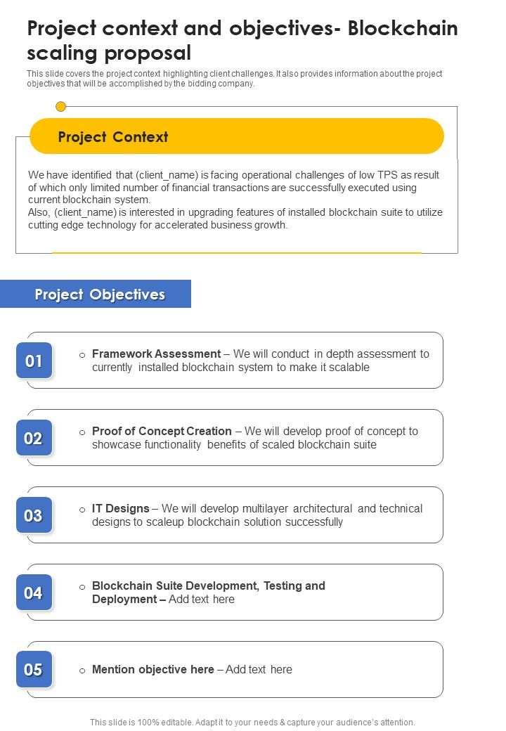 Project Context And Objectives Blockchain Scaling Proposal One Pager Sample Example Document