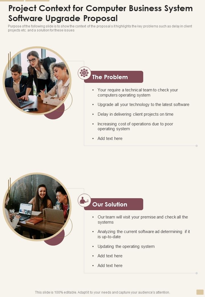 Project Context For Computer Business System Software Upgrade One Pager Sam