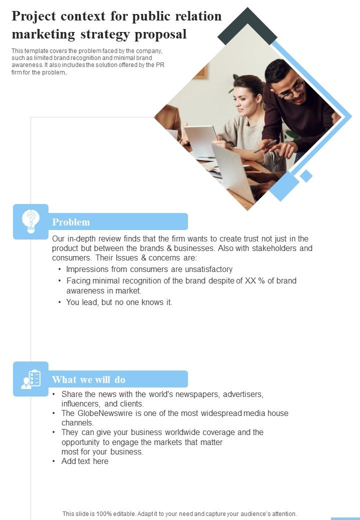 Project Context For Public Relation Marketing Strategy Proposal One Pager S