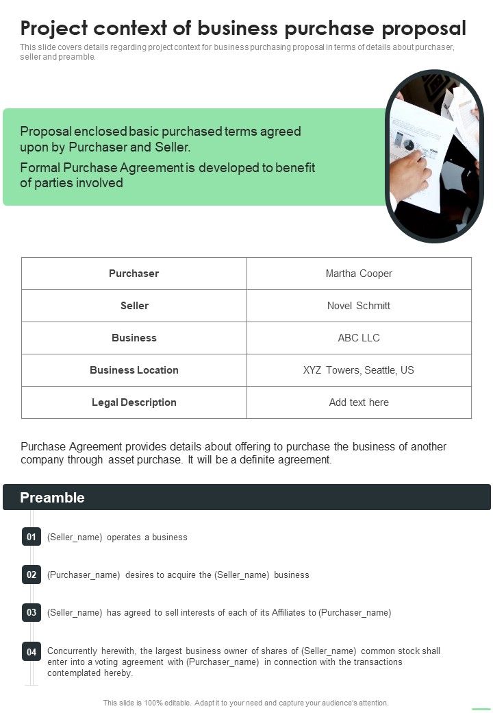 Project Context Of Business Purchase Proposal One Pager Sample Example Document
