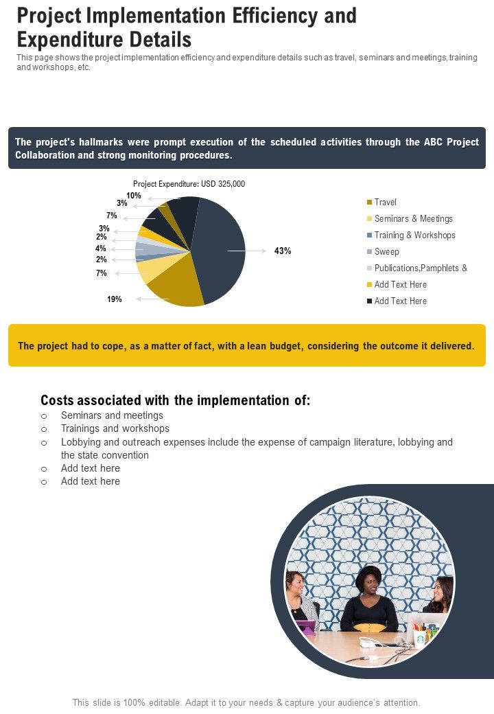 Project Implementation Efficiency And Expenditure Details One Pager Documen