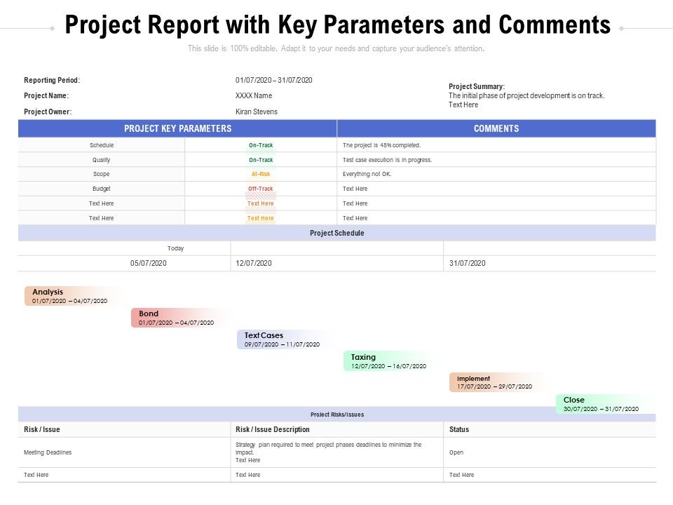 Project Report With Key Parameters And Comments Ppt PowerPoint Presentation Ideas Information PDF