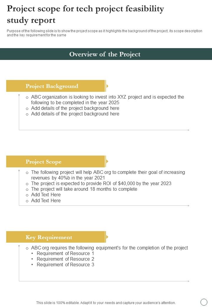 Project Scope For Tech Project Feasibility Study Report One Pager Sample Ex