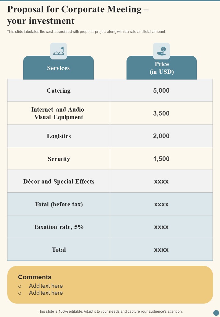 Proposal For Corporate Meeting Your Investment One Pager Sample Example Doc