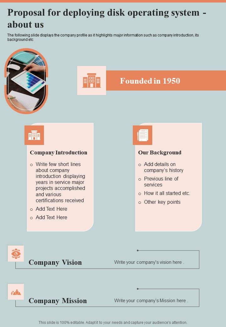 Proposal For Deploying Disk Operating System About Us One Pager Sample 