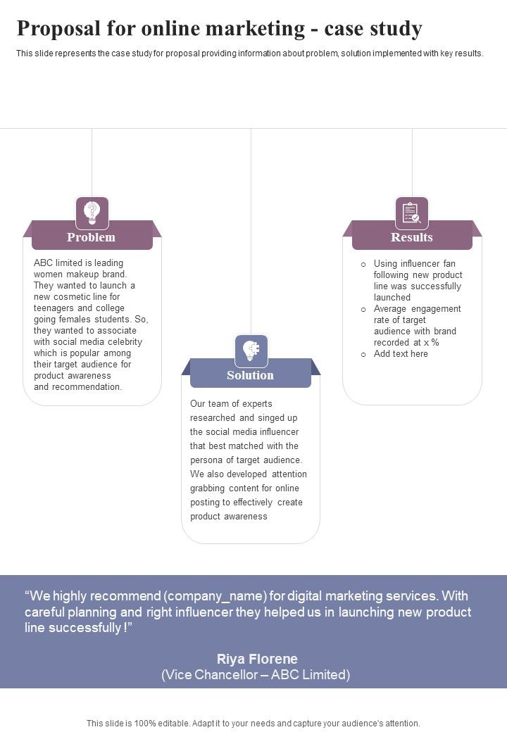 Proposal For Online Marketing Case Study One Pager Sample Example Document