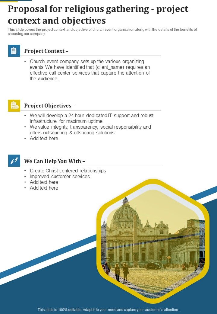 Proposal For Religious Gathering Project Context And Objectives One Pager S