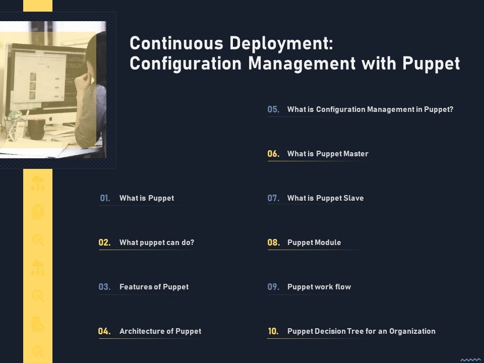 Puppet Tool For Server Continuous Deployment Configuration Management With Puppet Background PDF