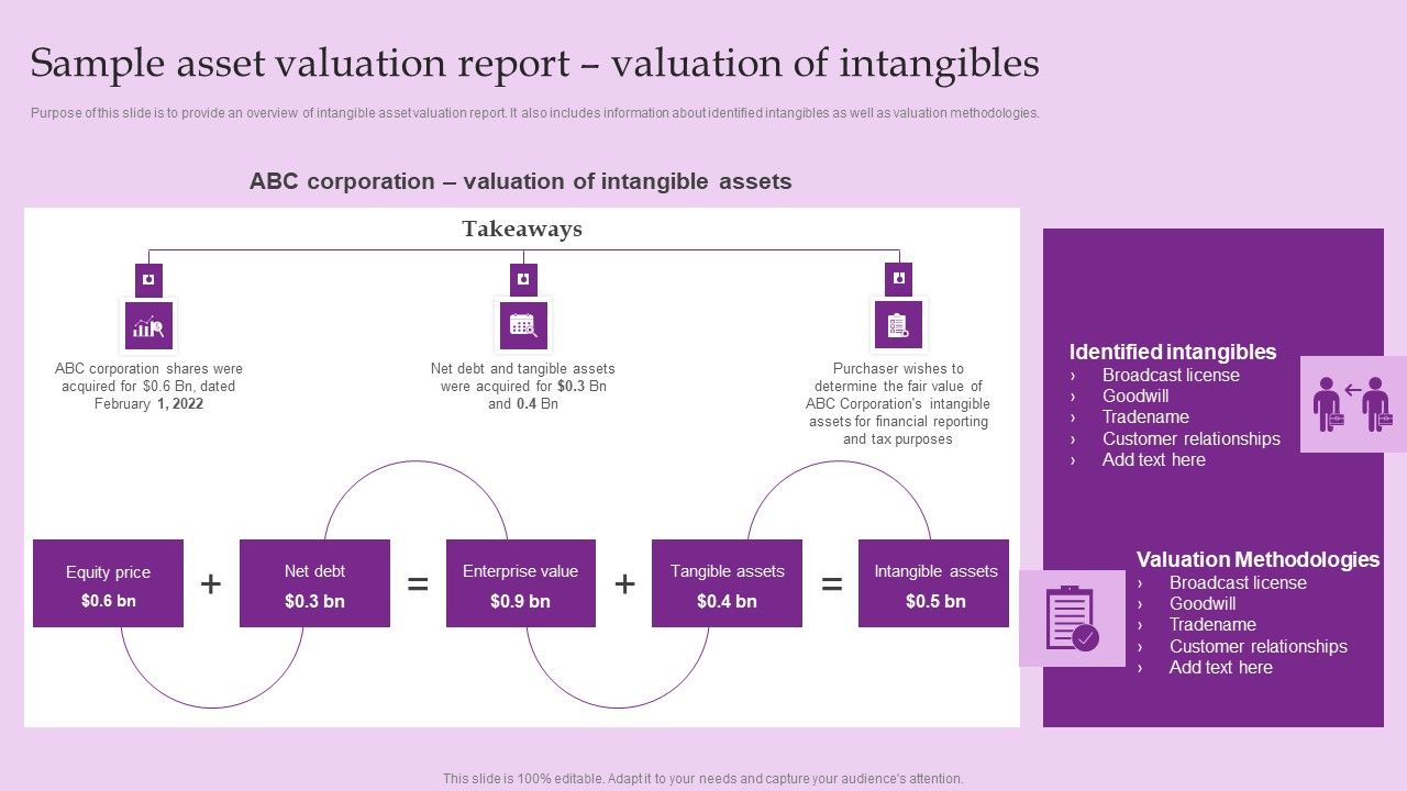 Sample Asset Valuation Report Valuation Of Intangibles Brand And Equity Eva