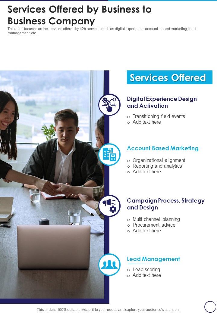 Services Offered By Business To Business Company One Pager Sample Example D