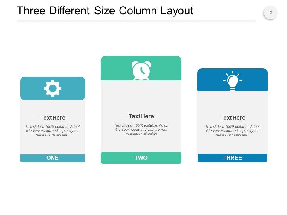 Simple Three Column Css Layout Content Icons Strip Layout Ppt Powerpoint Presentation Complete Deck