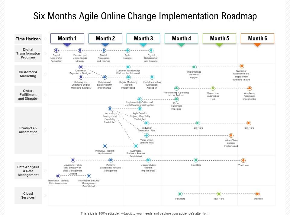 Six Months Agile Online Change Implementation Roadmap Infographics