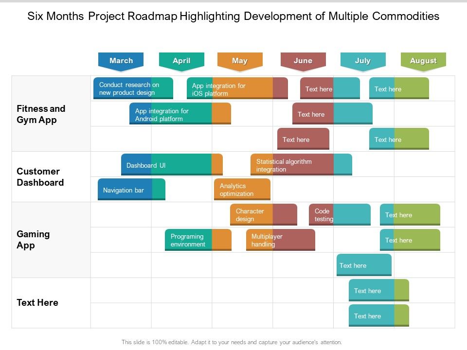 Six Months Project Roadmap Highlighting Development Of Multiple Commodities Formats