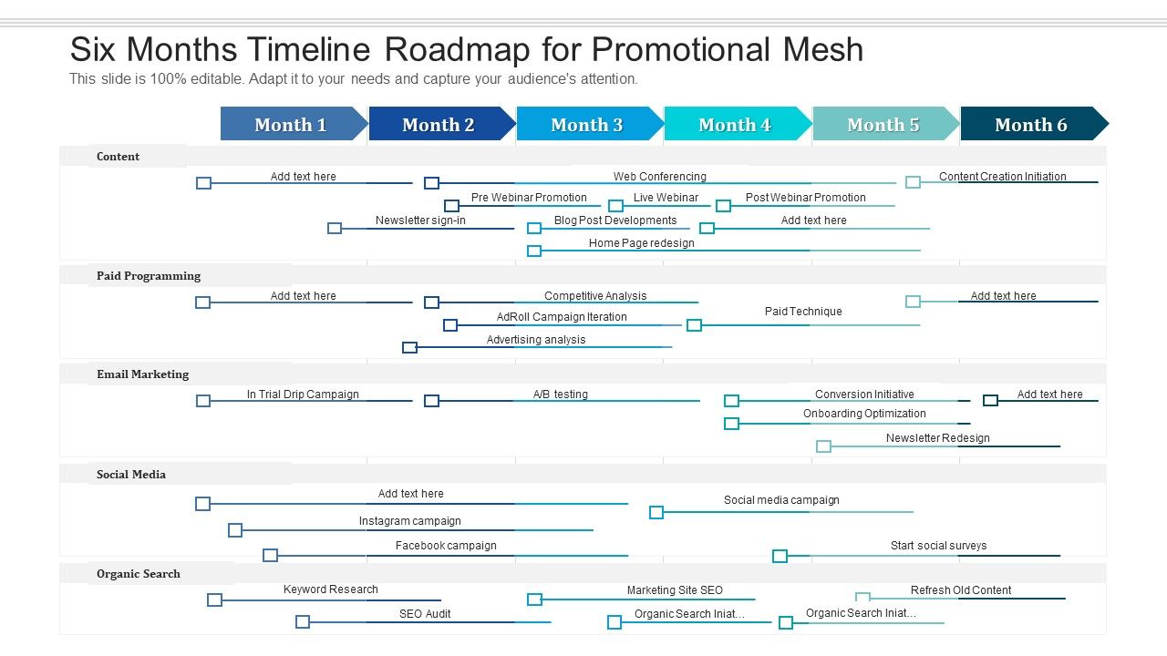 Six Months Timeline Roadmap For Promotional Mesh Demonstration Six Months Timeline Roadmap For Promotional Mesh Demonstration