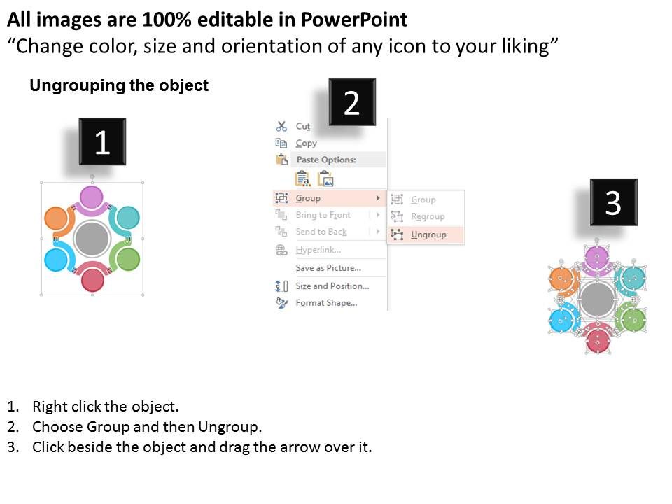 Six Staged Business Process Circle Chart Icons Powerpoint Template
