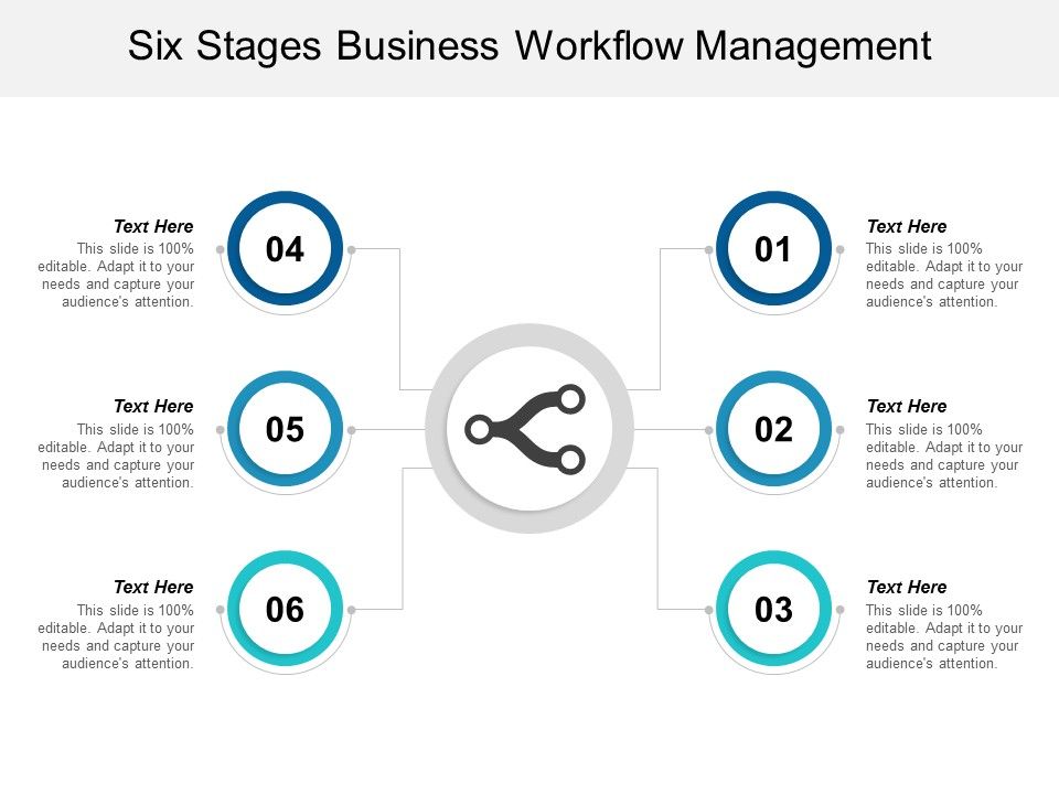 Six Stages Business Workflow Management Ppt Powerpoint Presentation Model Smartart