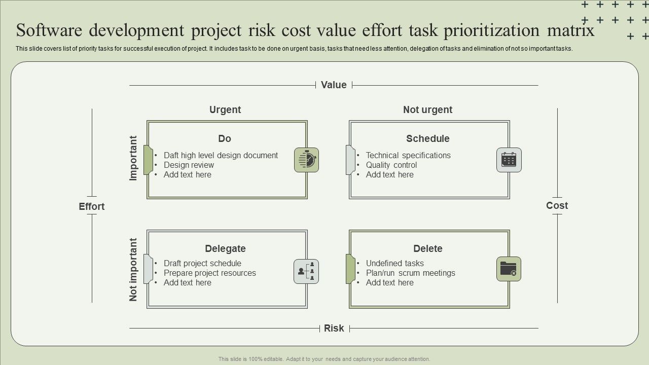 Software Development Project Risk Cost Value Effort Task Prioritization Matrix Infographics PDF