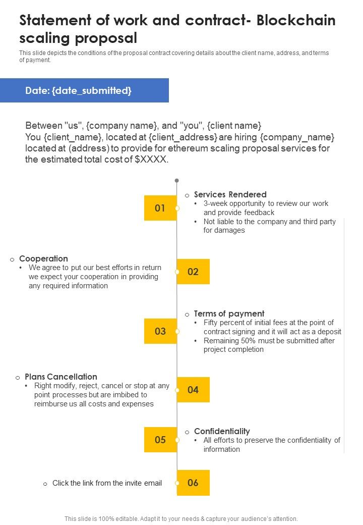 Statement Of Work And Contract Blockchain Scaling Proposal One Pager Sample Example Document