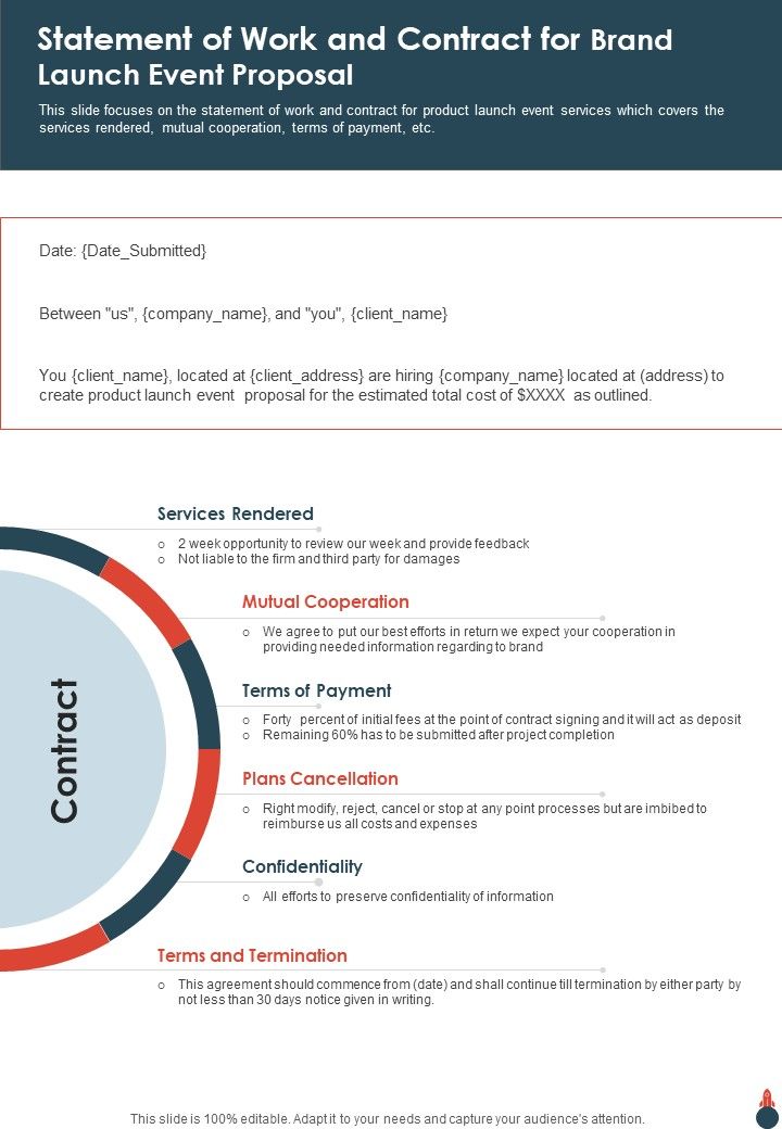 Statement Of Work And Contract For Brand Launch Event Proposal One Pager Sa