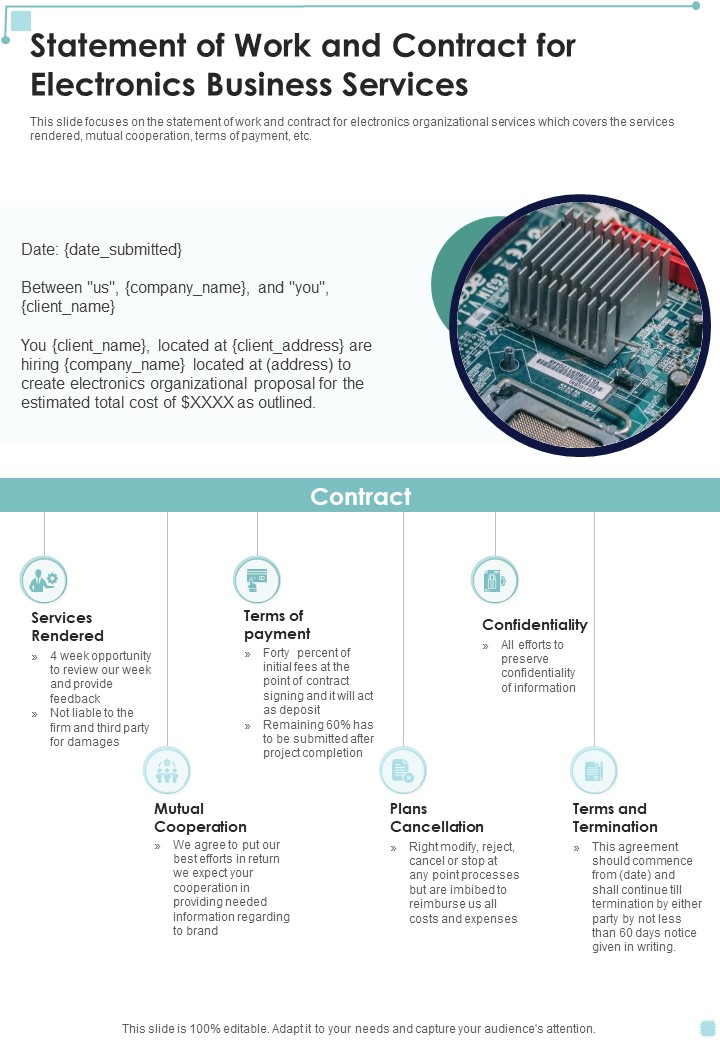 Statement Of Work And Contract For Electronics Business Services One Pager