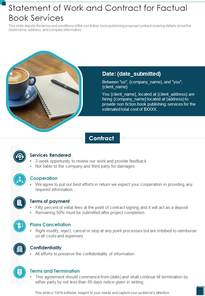 Statement Of Work And Contract For Factual Book Services One Pager Sample E