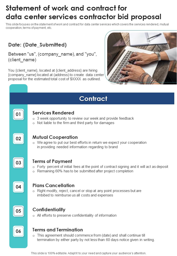Statement Of Work Data Center Services Contractor Bid Proposal One ...