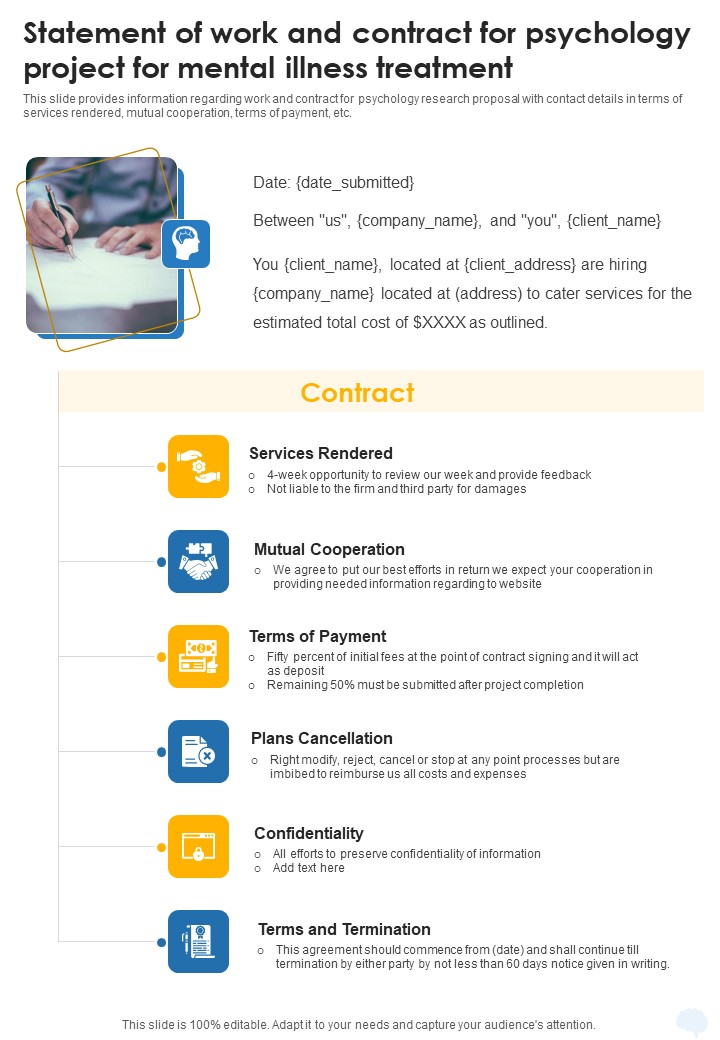 Statement Of Work Psychology Project For Mental Illness Treatment One Pager