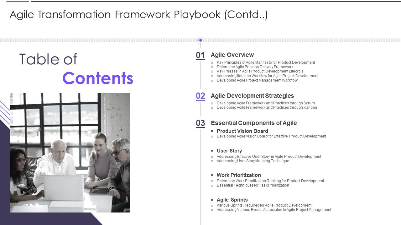 Table Of Contents Agile Transformation Framework Playbook Contd Slides PDF