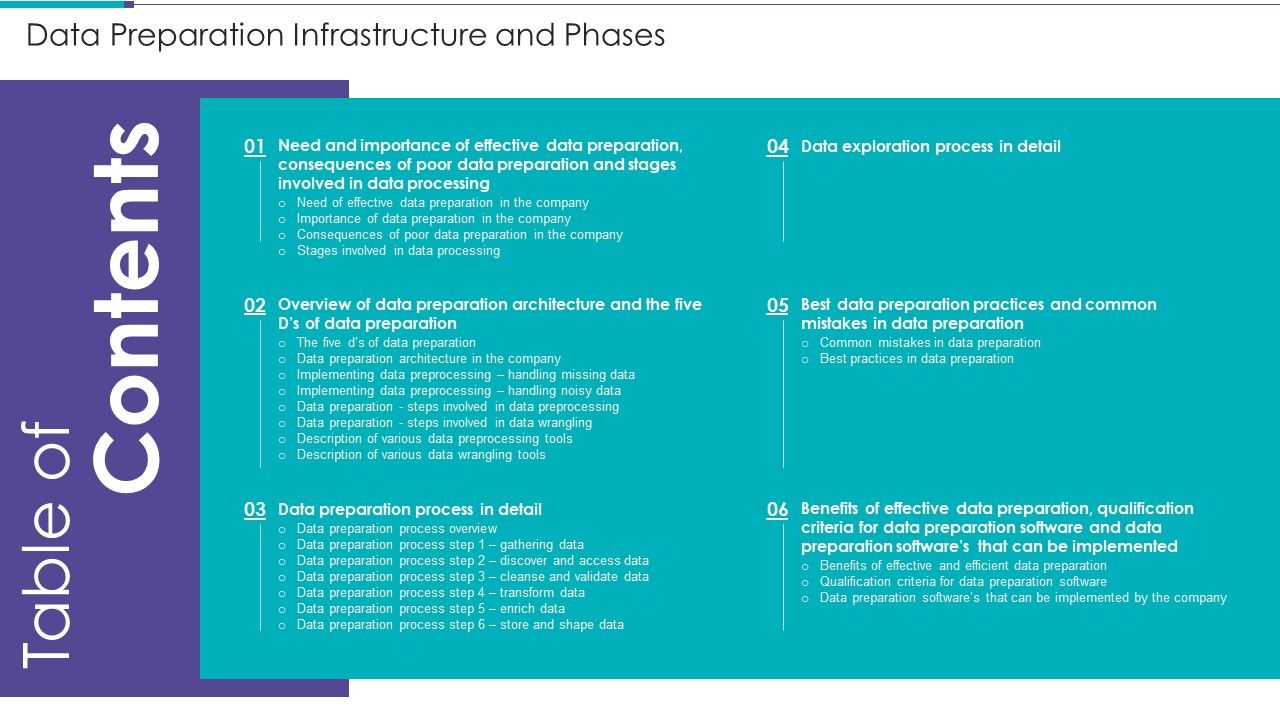 Table Of Contents Data Preparation Infrastructure And Phases Sample Pdf