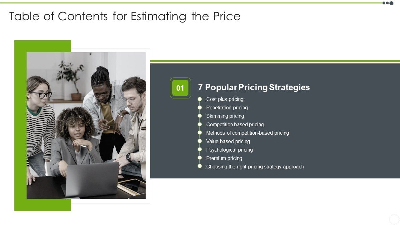 Table Of Contents For Estimating The Price Strategy Designs PDF