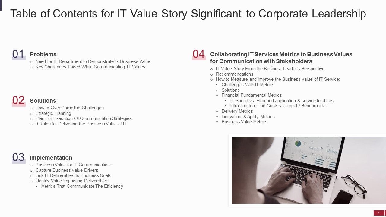 Table Of Contents For IT Value Story Significant To Corporate ...
