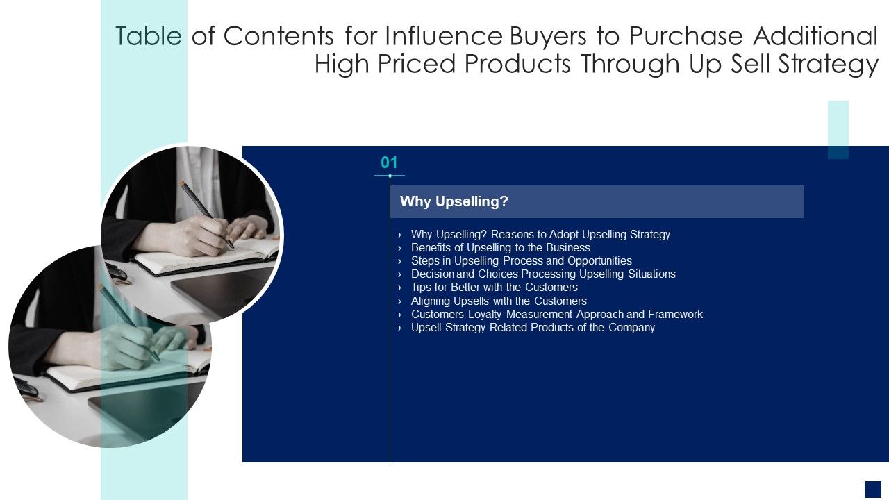 Table Of Contents For Influence Buyers To Purchase Additional High Priced P
