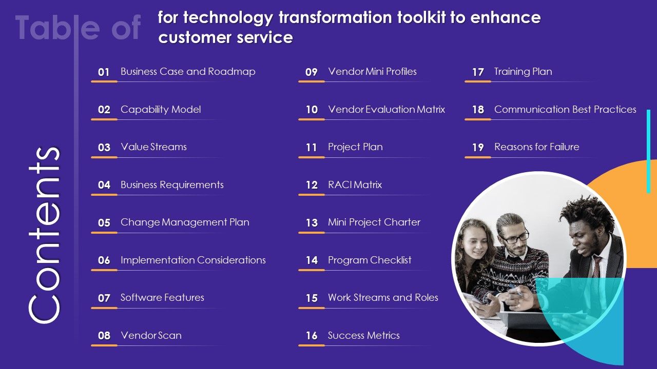Table Of Contents For Technology Transformation Toolkit To Enhance
