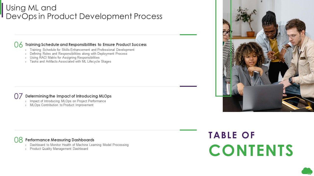 Table Of Contents For Using Ml And Devops In Product Development Process Pictures PDF
