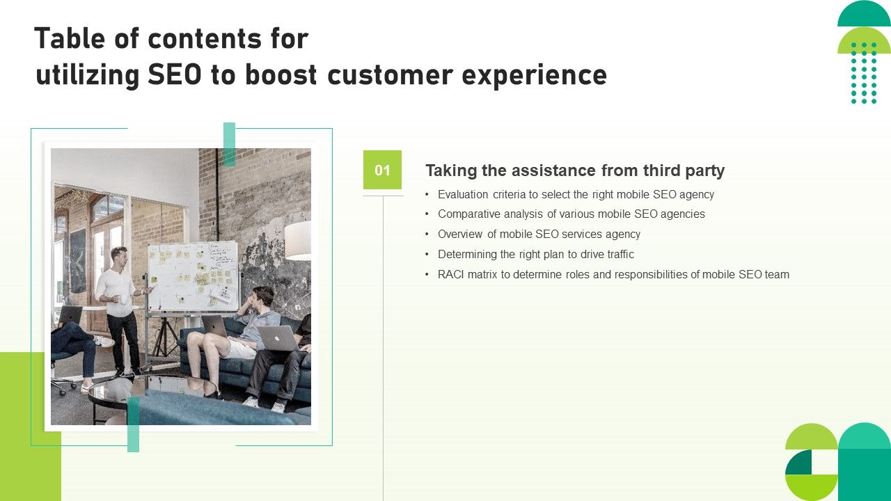 Table Of Contents For Utilizing SEO To Boost Customer Experience Ppt Outline Design Ideas PDF