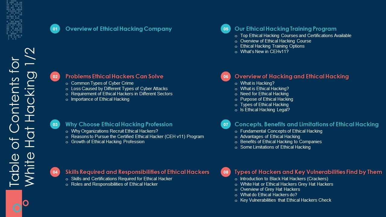 Table Of Contents For White Hat Hacking Ppt Layouts Ideas PDF