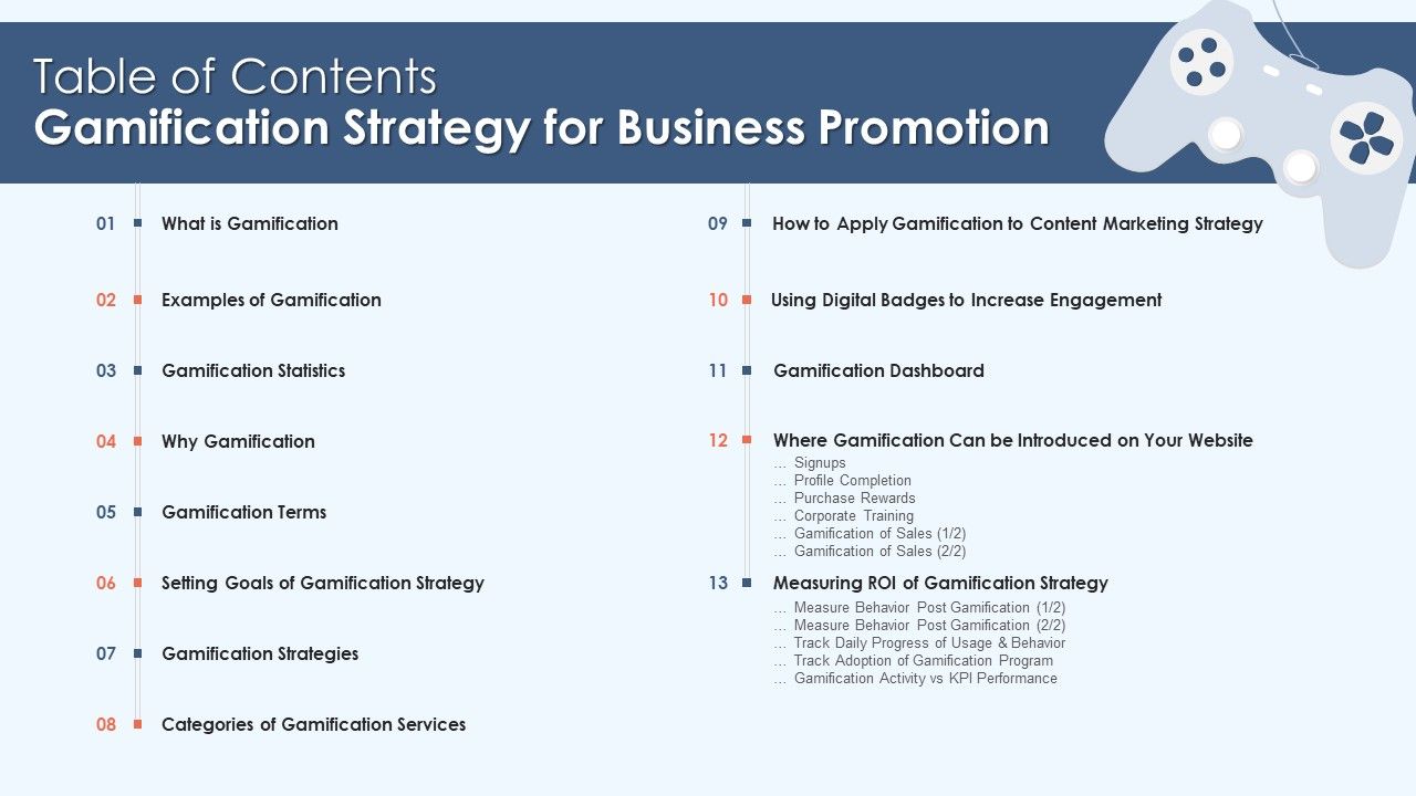 Table Of Contents Gamification Strategy For Business Promotion ... Table Of Contents Gamification Strategy For Business Promotion ...