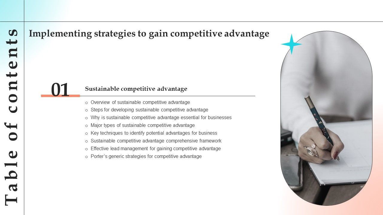 Table Of Contents Implementing Strategies To Gain Competitive Advantage Key Diagrams PDF